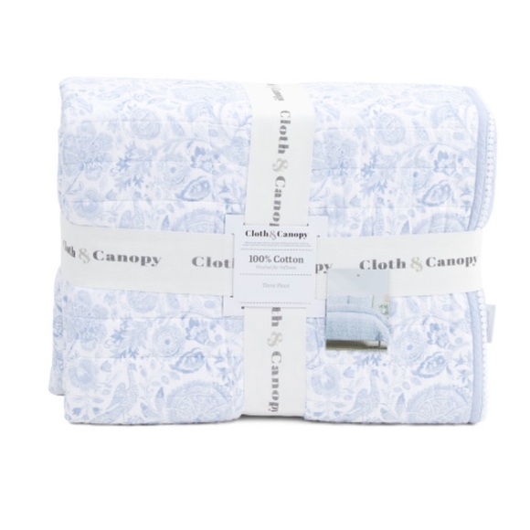 Cloth & canopy | Bedding | Cloth Canopy Blue Floral Cotton Quilt Set ...